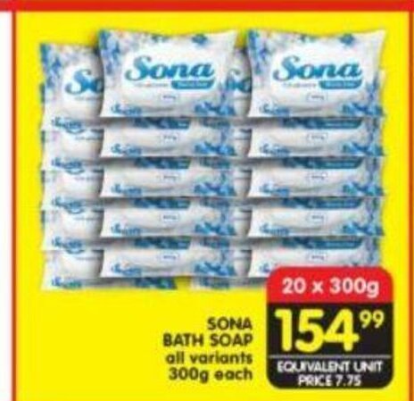 SONA Bath Soap All Variants 300g each offer at Shoprite