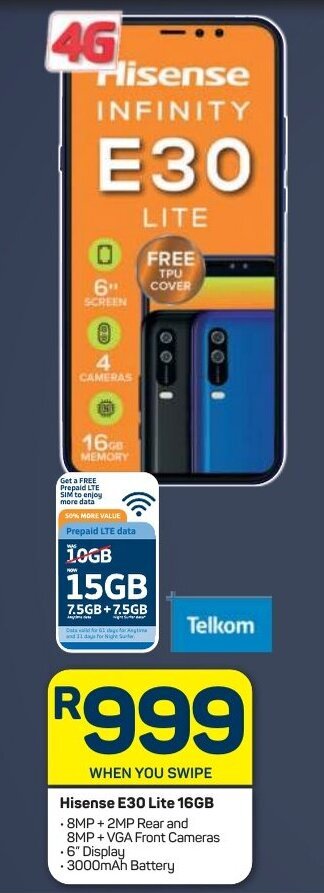 Hisense Infinity E30 Lite 4G 16GB offer at Pick n Pay