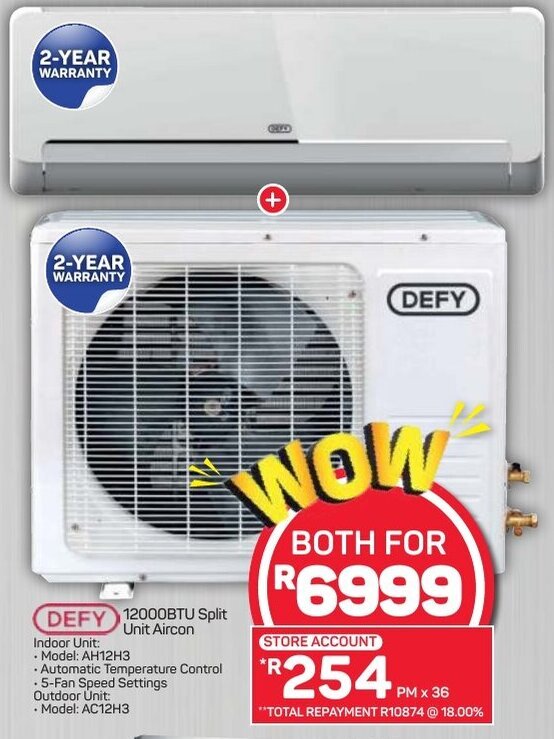 Defy 12000BTU Split Unit Aircon Indoor Unit offer at Pick n Pay