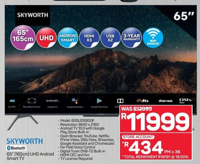 Skyworth 65" 165cm UHD Android Smart TV offer at Pick n Pay