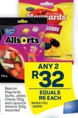 Beacon Maynards Gums, Jellies, Chews 125g and Liquorine Allsorts 150g ...
