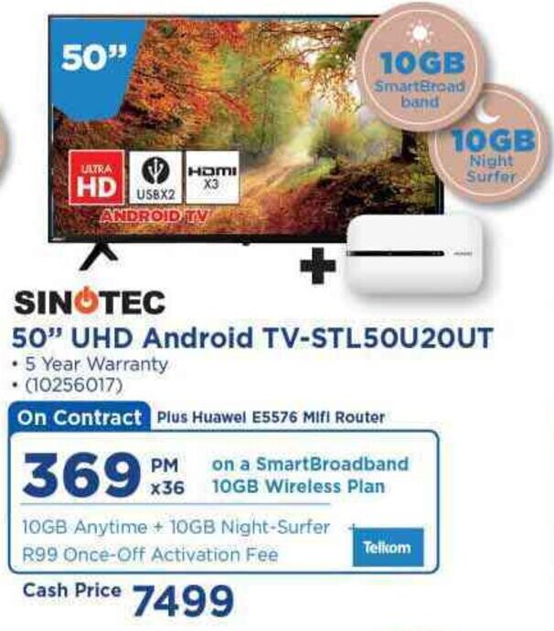 Sinotec 50" UHD Android TV-STL50U20UT offer at HiFi Corp