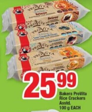 Bakers ProVita Rice Crackers Asstd 100g offer at OK Foods