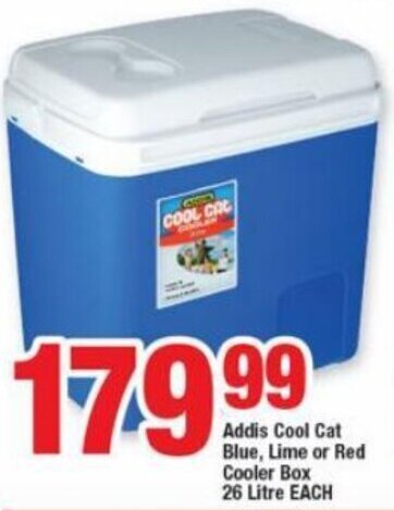 Addis Cool Cat Blue, Lime or Red Cooler Box 26L offer at OK Foods
