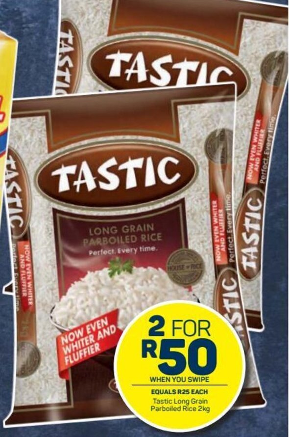Tastic Long Grain Parboiled Rice 2 x 2kg offer at Pick n Pay