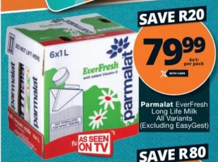 Parmalat Everfresh Long Life Milk All Variants 6 x 1L Per pack offer at ...