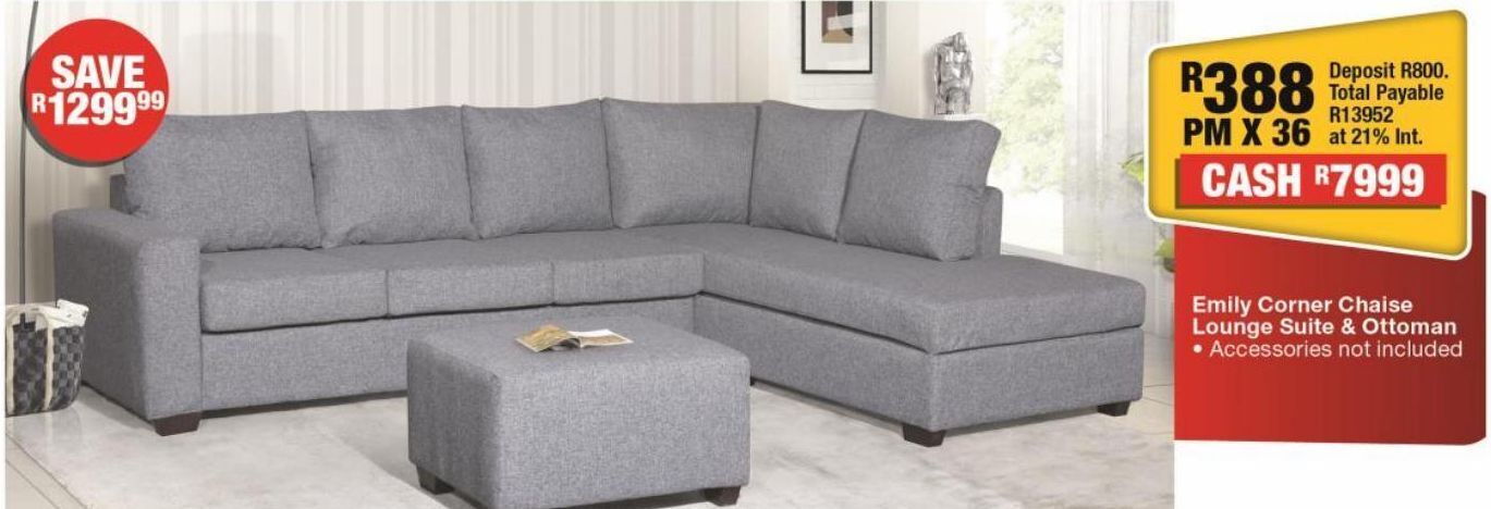 Emily corner chaise lounge suite & ottoman offer at OK Furniture