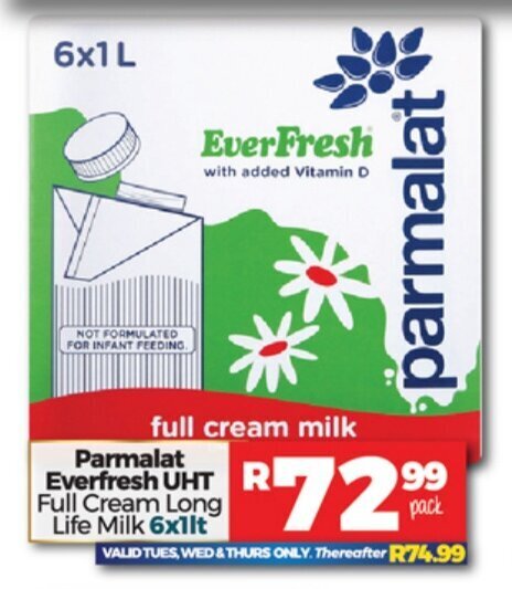 Parmalat Everfresh UHT Full Cream Long Life Milk 6 x 1lt offer at Take ...