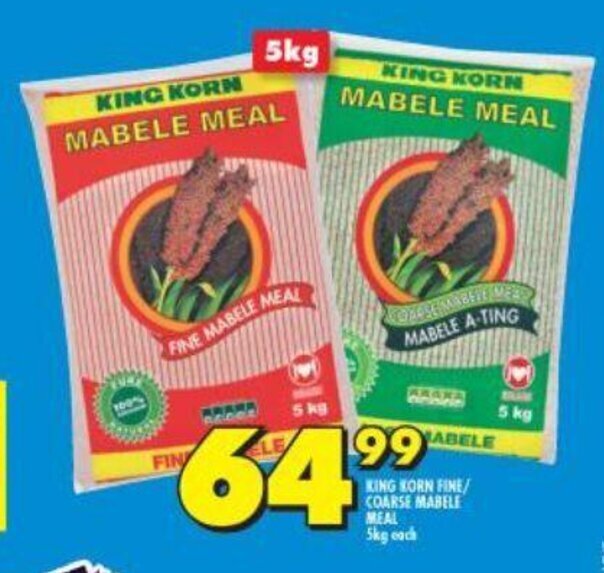 King Korn Fine / Coarse Mabele Meal 5kg each offer at Shoprite