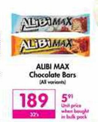 Alibi Max Chocolate Bars (All Variants) offer at Makro