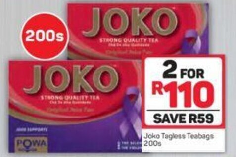 Joko Tagless Teabags 2x200's offer at Pick n Pay
