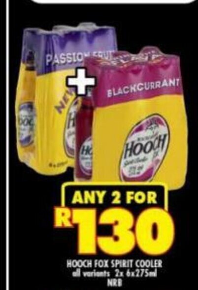 Hooch Fox Spirit Cooler All Variants 2 x 6x275ml NRB offer at Shoprite ...