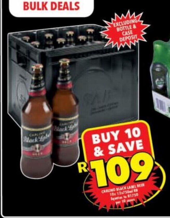 Carling Black Label Beer 10 x 12 x 750ml RB offer at Shoprite Liquor
