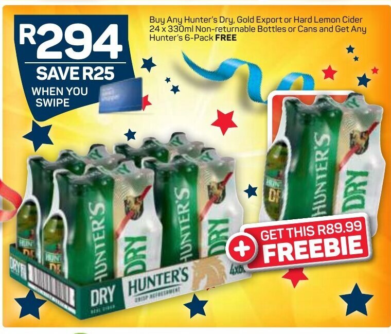 Hunter's Dry Gold Export or Hard Lemon Cider 24x330ml offer at Pick n ...
