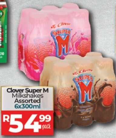 Clover Super M Milkshakes Assorted 6x300ml offer at Take 'n Pay