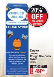 Zinplex Junior Cough Bee Calm Syrup-200ml offer at Dis-Chem