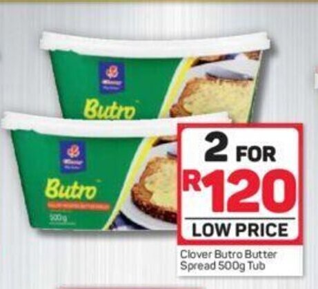 Clover Butro Butter Spread 500g Tub offer at Pick n Pay