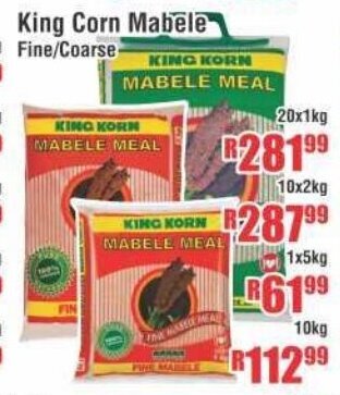 King Korn Mabele Fine/Coarse 20 x 1kg offer at Devland Cash And Carry