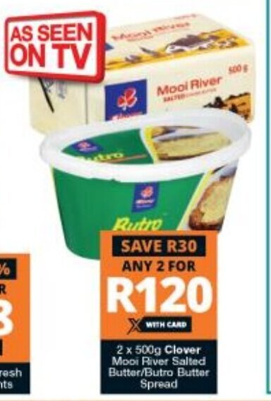 Clover Mooi River Salted Butter/Butro Butter Spread 2x500g offer at ...