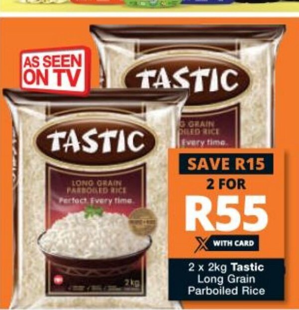 Tastic Long Grain Parboiled Rice 2x2kg offer at Checkers