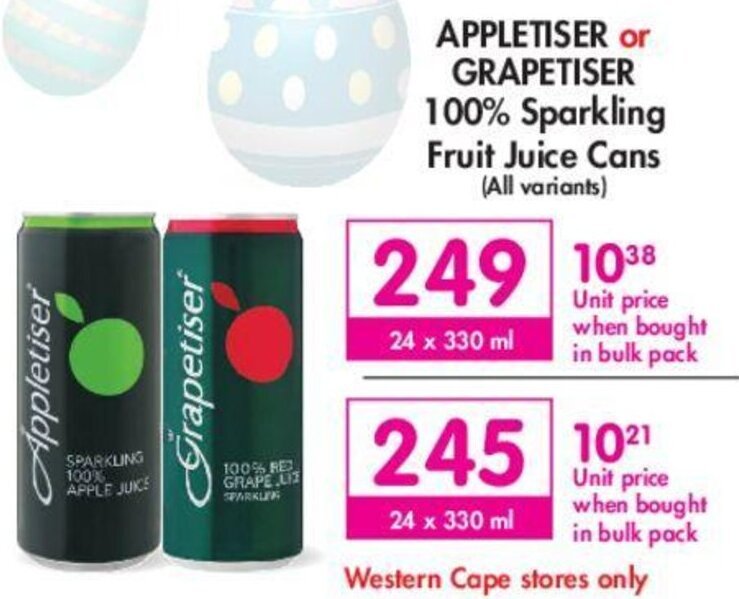 Appletister or Grapetiser 100% Sparkling Fruit Juice Cans 24 x 330ml ...