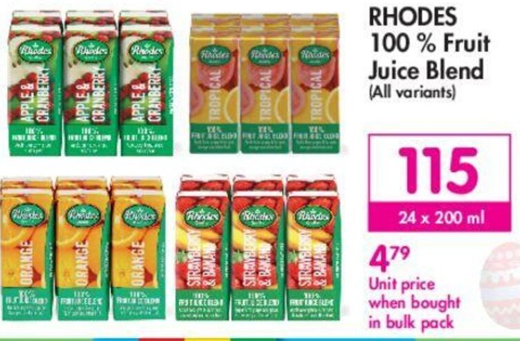 Rhodes 100% Fruit Juice Blended 24 x 220ml offer at Makro