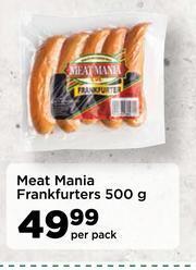 Meat Mania Frankfurters-500g Per Pack offer at Food Lover's Market