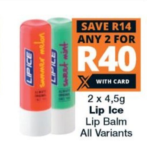 Lip Ice Lip Balm 2x4,5g offer at Checkers