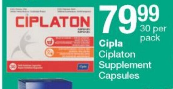Cipla Ciplaton Supplement Capsules 30 per Pack offer at Checkers