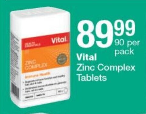 Vital Zinc Complex Tablets 90 per Pack offer at Checkers