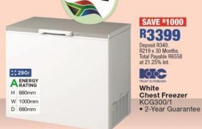 White chest freezer kcg300/1 offer at OK Furniture