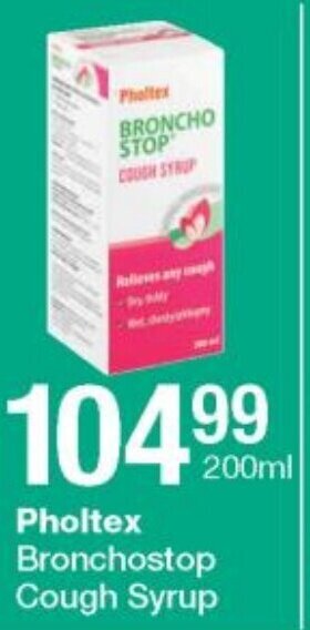 Rholtex Bronchostop Cough Syrup 200ml offer at Checkers
