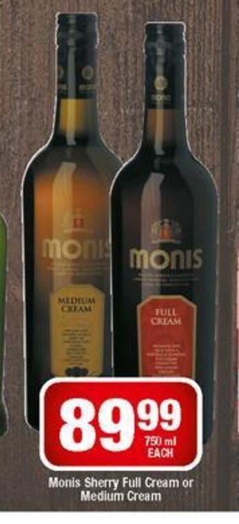 Monis Sherry Full Cream or Medium Cream 750ml offer at OK Liquor