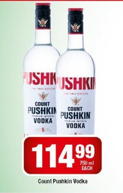 Count Pushkin Vodka 750ml offer at OK Liquor