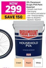 Paramount Acrylic PVA Paint Assorted- 20 Ltr offer at Game