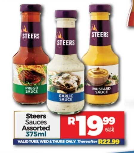 Steers Sauces Assorted 375ml offer at Take 'n Pay
