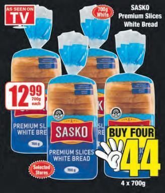 Sasko premium sliced white bread 4 offer at Boxer