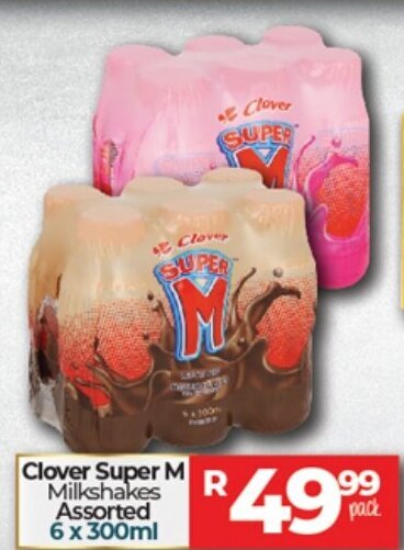 Clover Super M Milkshakes Assorted 6 x 300ml offer at Take 'n Pay