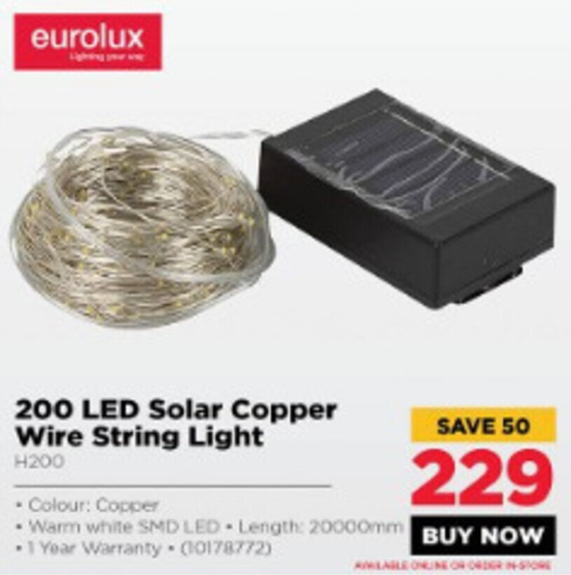 Eurolux 200 LED Solar Copper Wire String Light offer at HiFi Corp