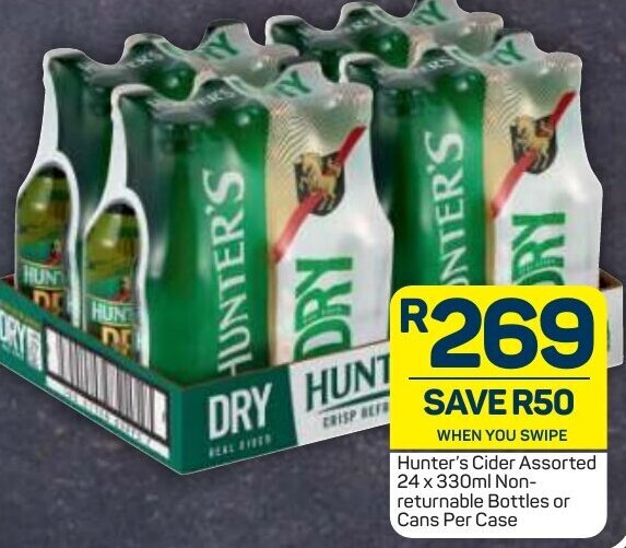 Hunter's Cider Assorted 24 x 330ml NRB or Cans per case offer at Pick n ...