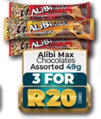 Alibi Max Chocolates Assorted 49g offer at Take 'n Pay
