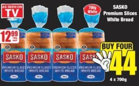 Sasko Premium Slices White Bread 4 x 700g offer at Boxer