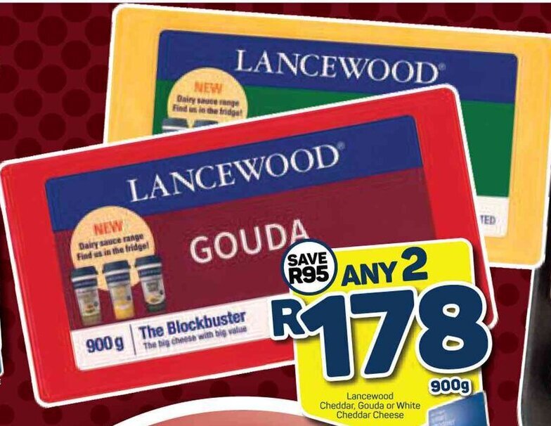 Lancewood Cheddar, Gouda or White Cheddar Cheese 900g offer at Pick n Pay