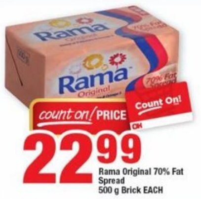 Rama Original 70% Fat Spread 500g Brick offer at OK Foods