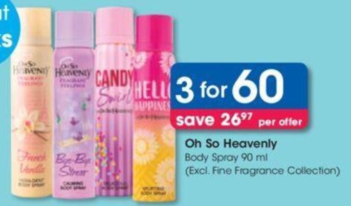 Oh So Heavenly Body Spray 90 ml offer at Clicks