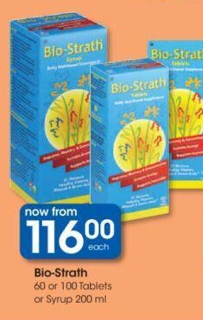 Bio-Strath 60 or 100 Tablets or Syrup 200 ml offer at Clicks