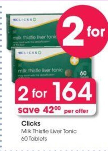Clicks Milk Thistle Liver Tonic 60 Tablets offer at Clicks