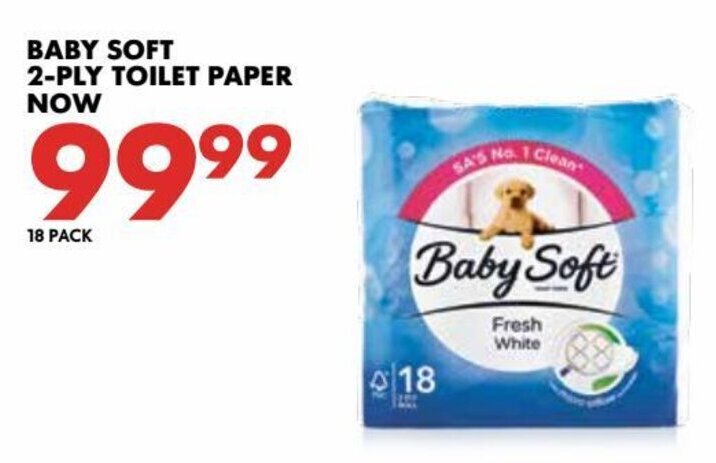Baby Soft 2-Ply Toilet Paper 18 pack offer at Woolworths