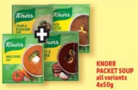 Knorr Packet Soup All Variants 4 x 50g offer at Usave