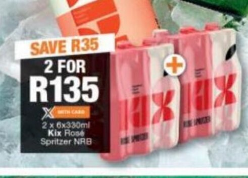 2 x 6x330 ml Kix Rose Spritzer NRB offer at Checkers Liquor Shop